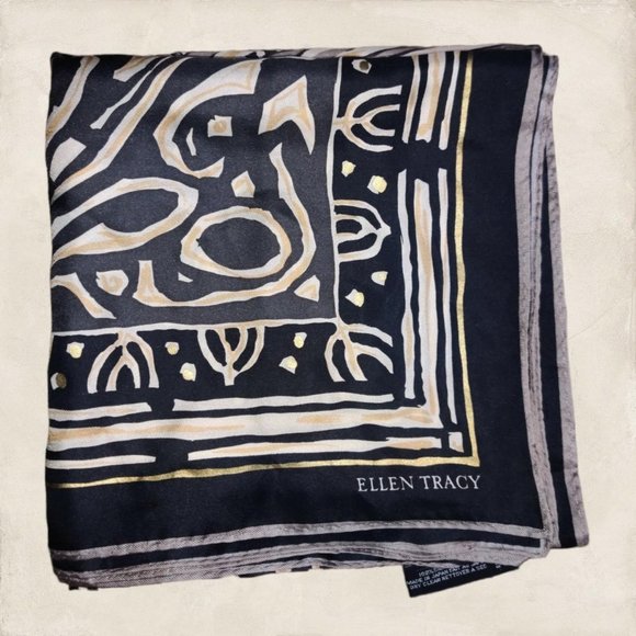 Ellen Tracy | Accessories | Ellen Tracy Blackgold Silk Scarf | Poshmark